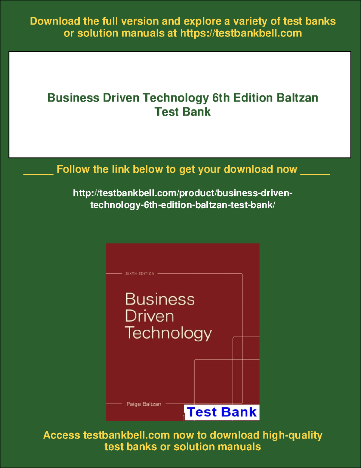 Test Bank for Business Driven Technology, 6th Edition - Baltzan - Studocu