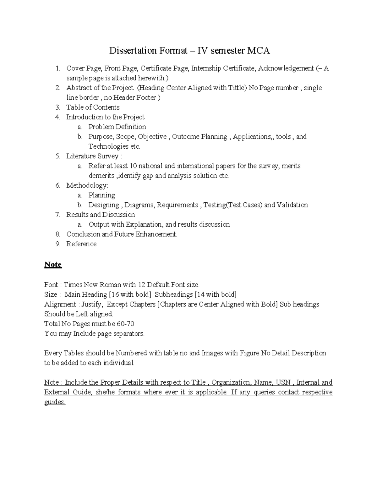 MCA IV Sem Dissertation Format Guidelines and Sample Report - Studocu