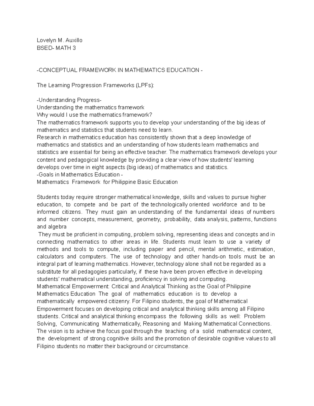 BSED-MATH 3: Conceptual Framework for Mathematics Education - Studocu