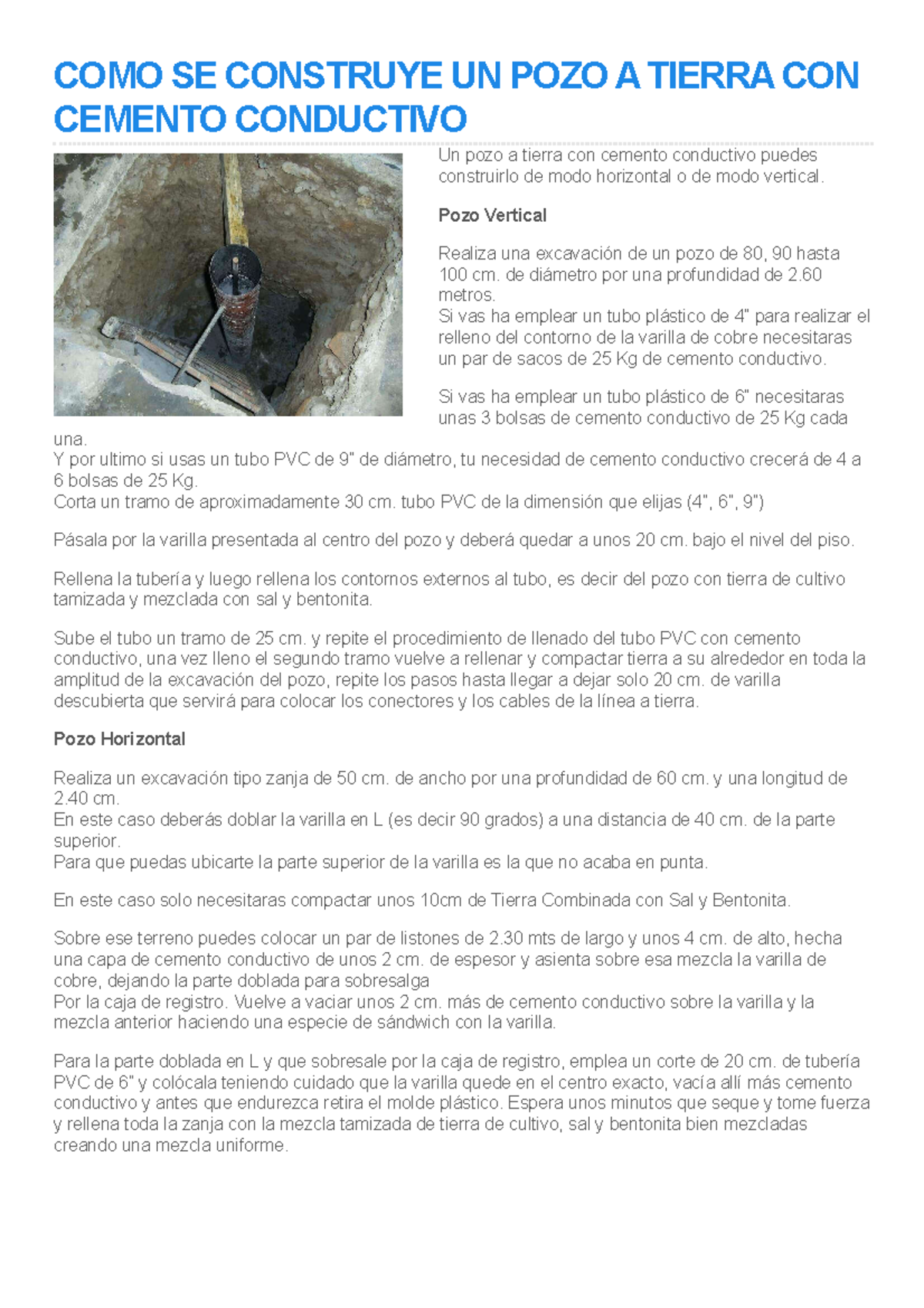 Construcción de un Pozo a Tierra o una Puesta a Tierra con Cemento Conductivo - COMO SE ...