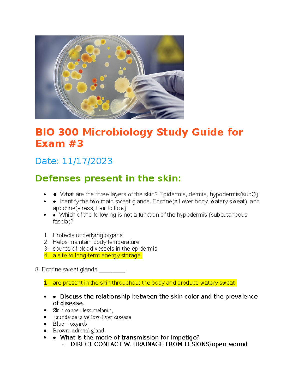 BIO 300 Microbiology Final Exam Study Guide: Key Topics & Details - Studocu