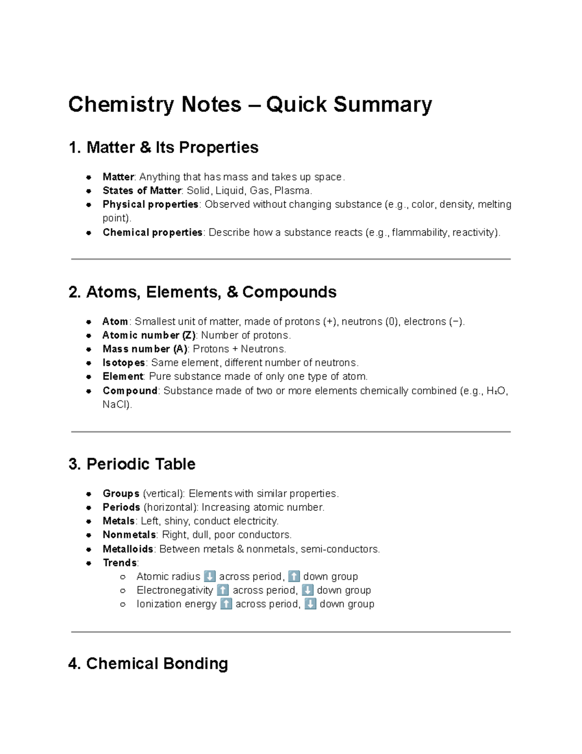 Chemistry 101: Quick Summary of Matter, Atoms, and Reactions - Studocu