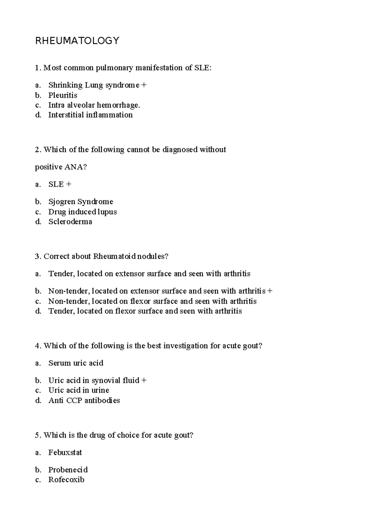 Rheumatology Tests Review ГИА: Key Concepts and Questions - Studocu