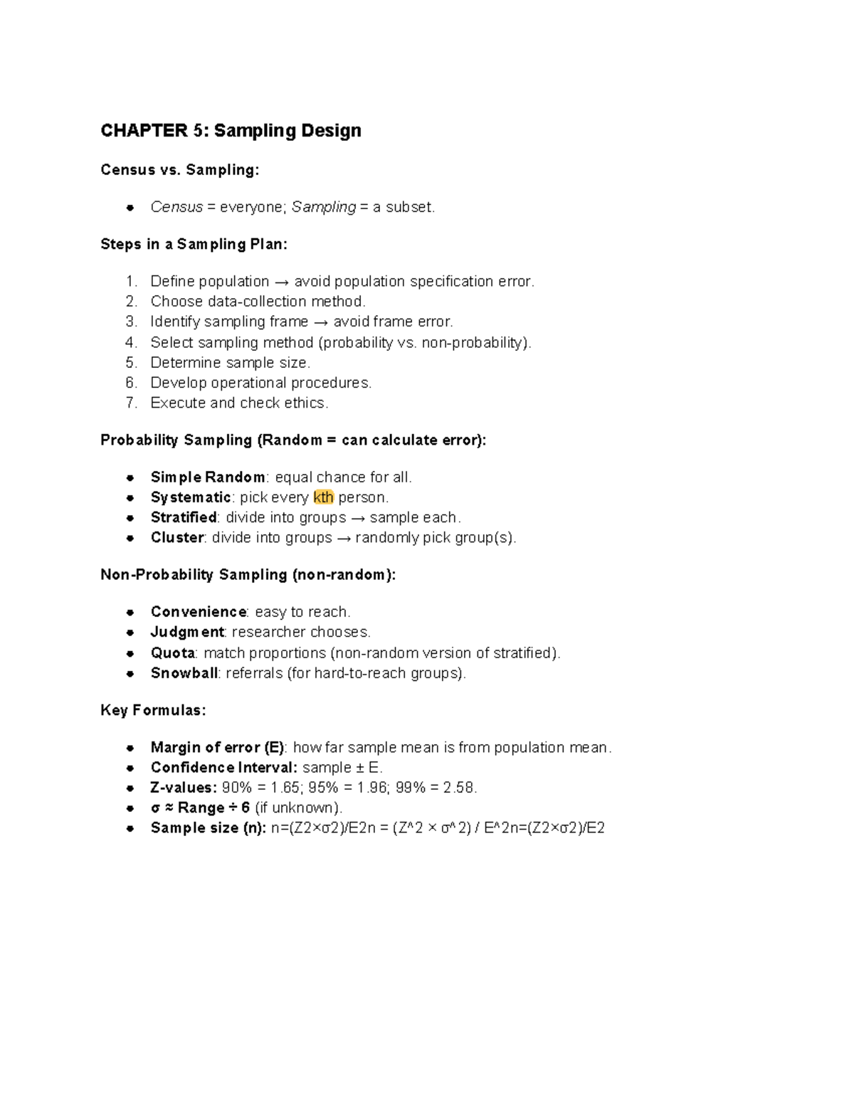 CHAPTER 5: Sampling Design - Census vs. Sampling Methods - Studocu