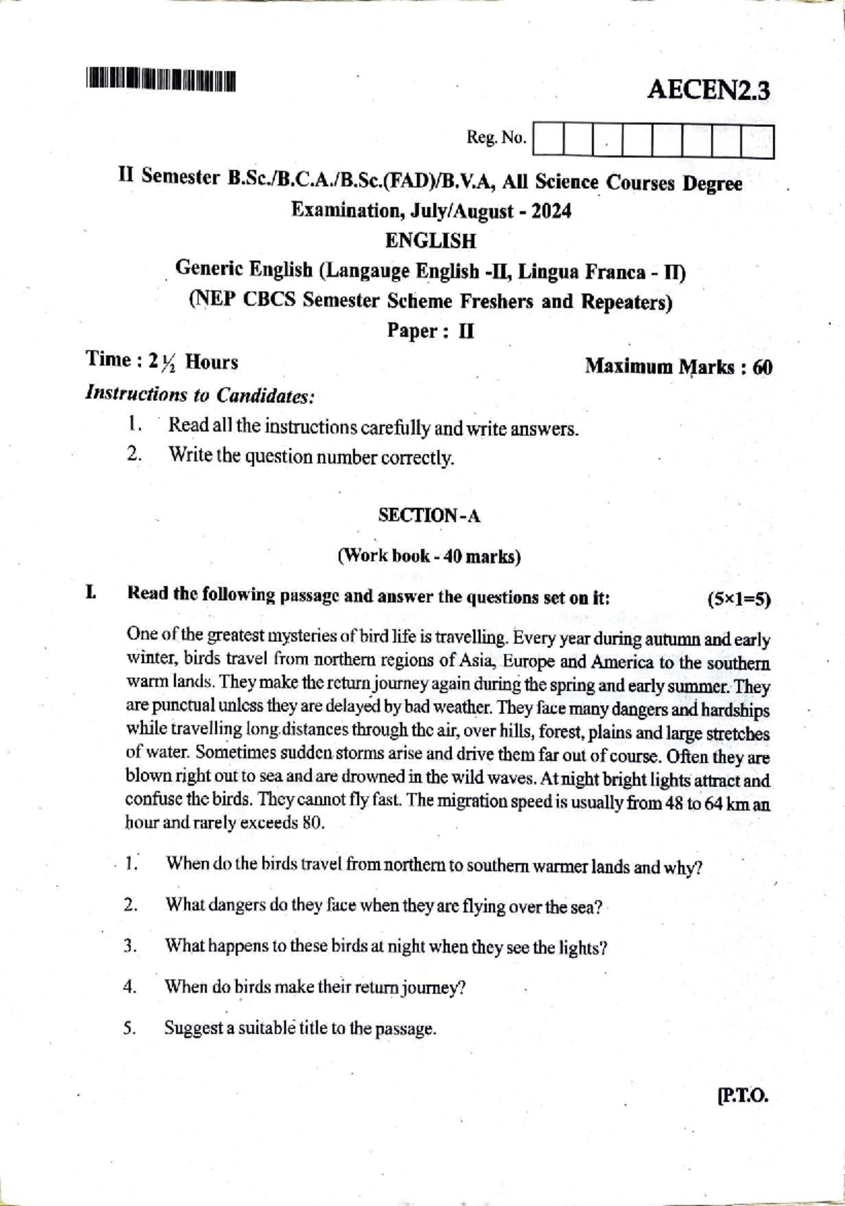 AECEN2.3 Generic English II Exam Paper - Degree Examination 2024 - Studocu
