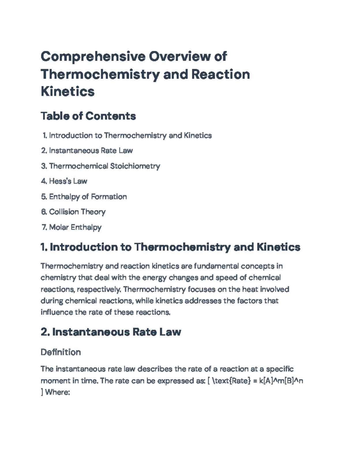 Final Exam Study Guide: Thermochemistry and Reaction Kinetics (CHEM 101 ...
