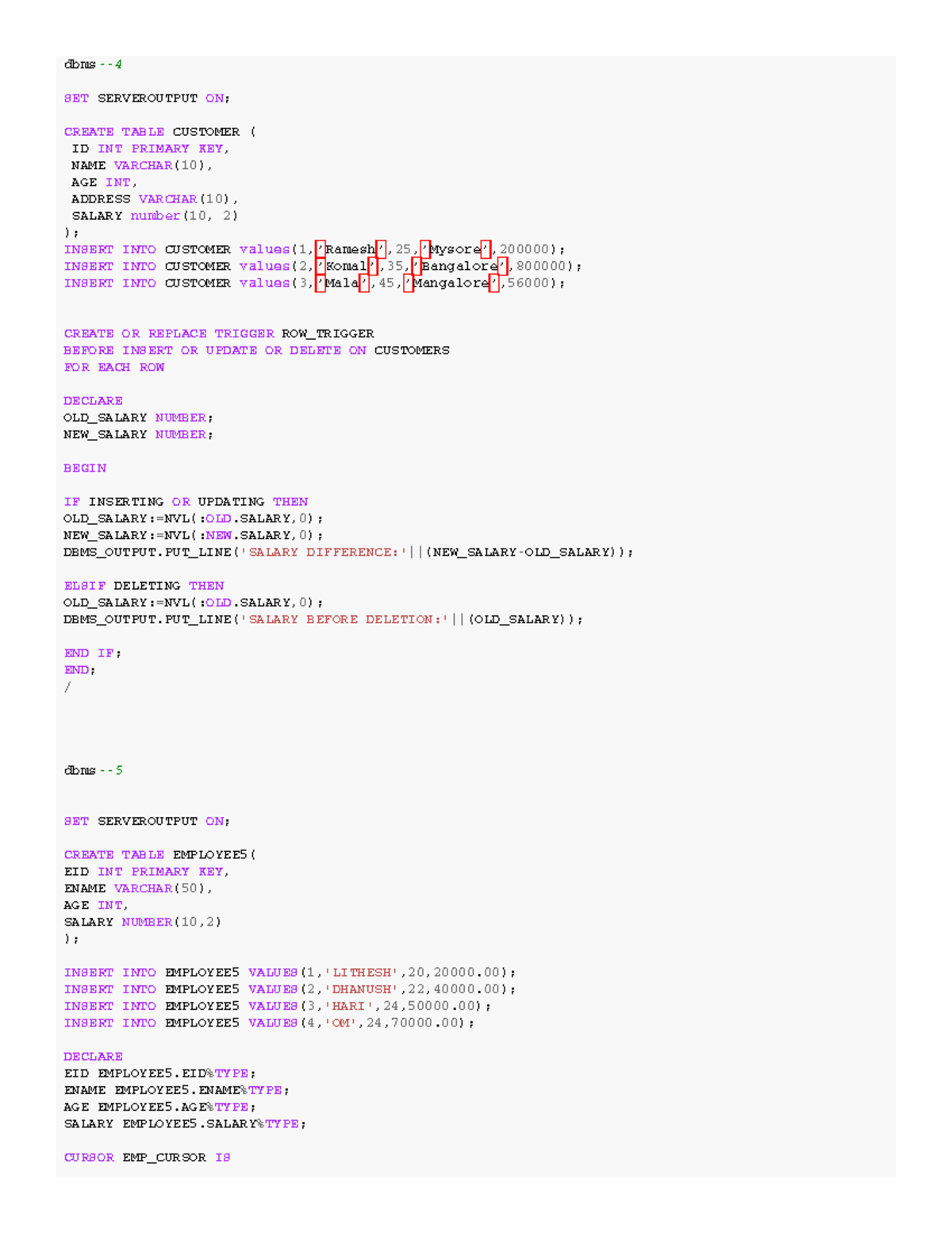 2nd DBMS LAB - SQL Table Creation and Triggers - Studocu