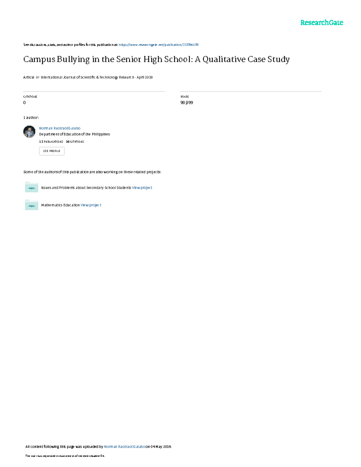 Campus Bullying in Senior High School: A Qualitative Case Study - Studocu