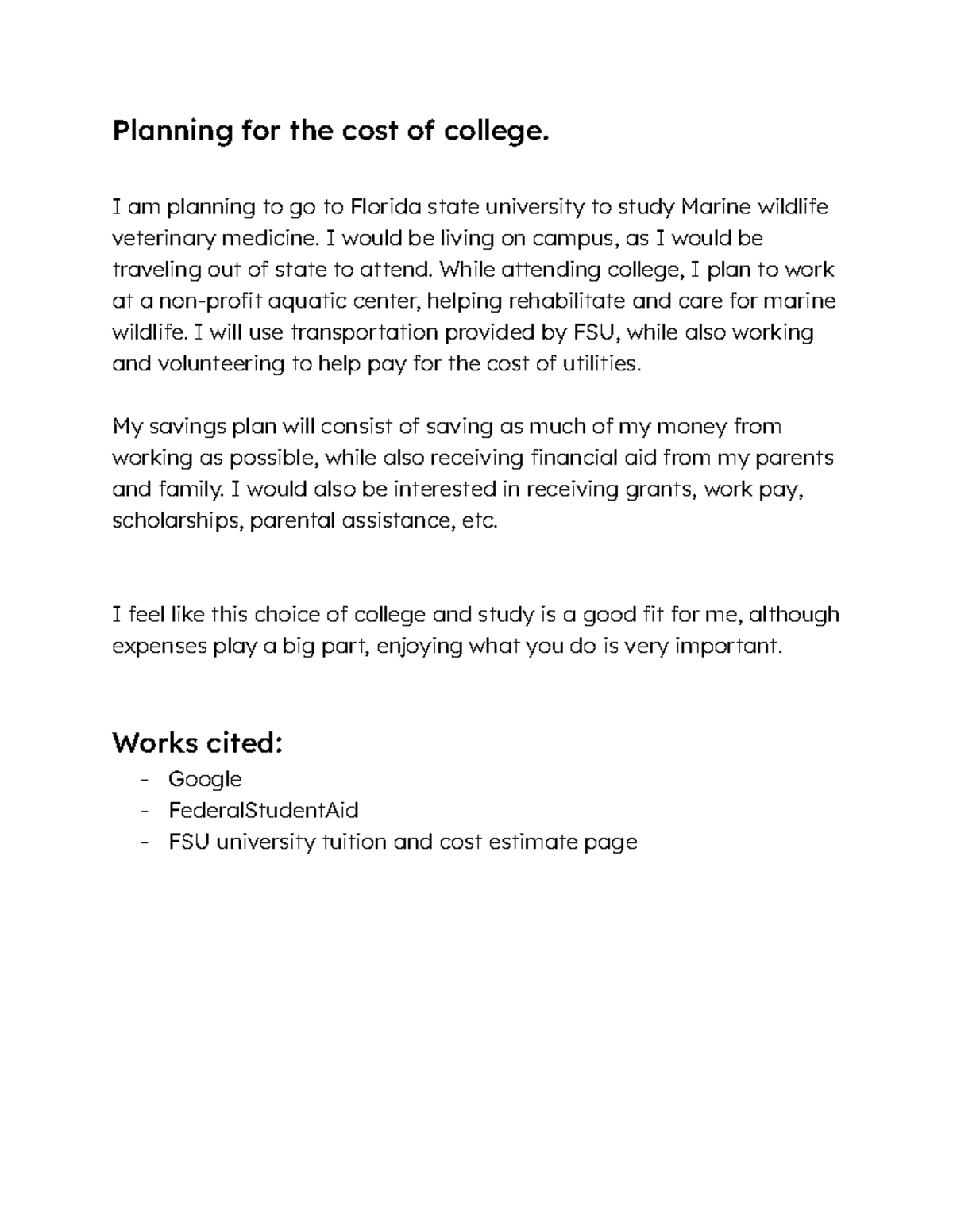 FSU Marine Wildlife Vet Med: College Cost Planning Guide - Studocu