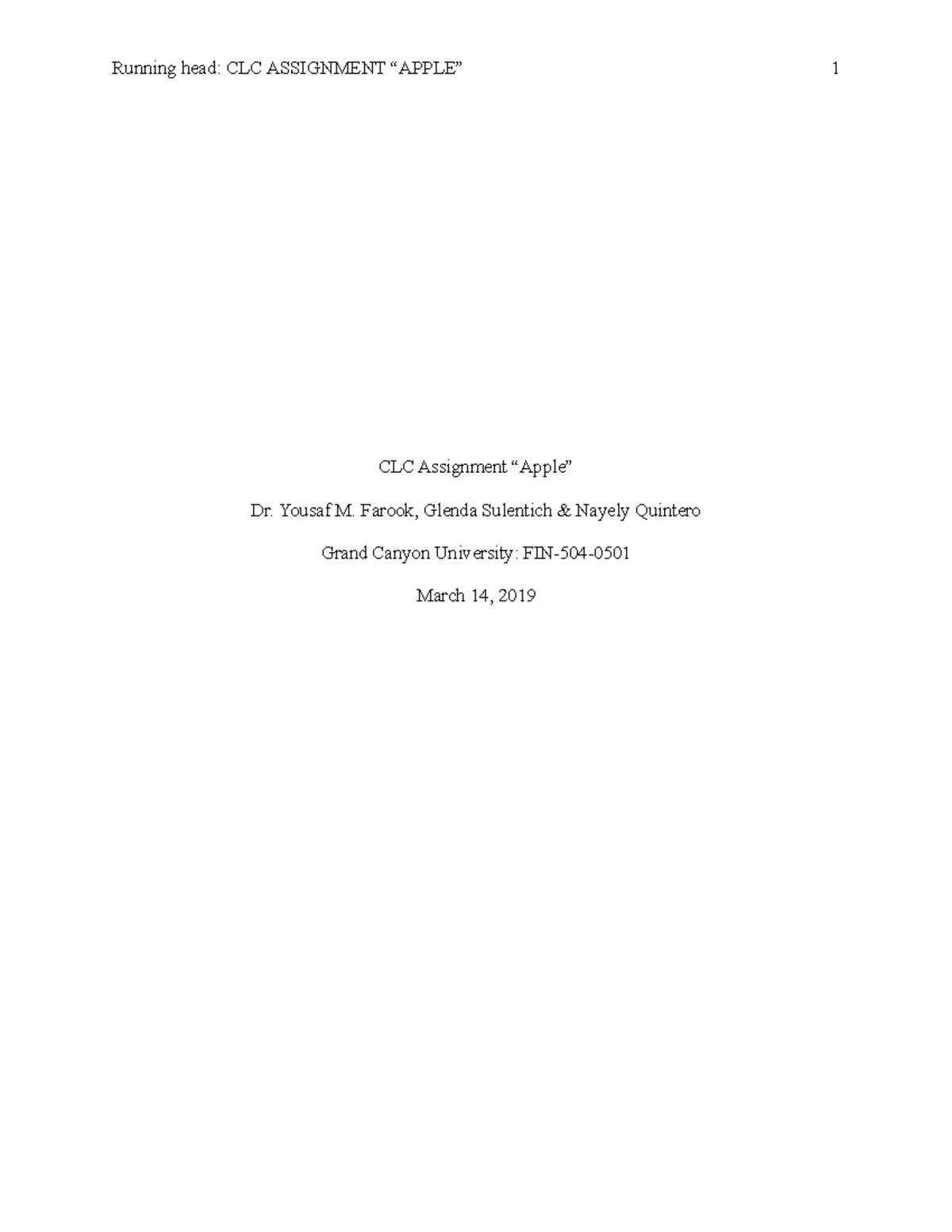 Week 3 CLC Apple - Grade: A - Running head: CLC ASSIGNMENT CLC ...