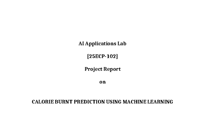 CSE 2025: AI Applications Lab Project on Calories Burnt Prediction ...