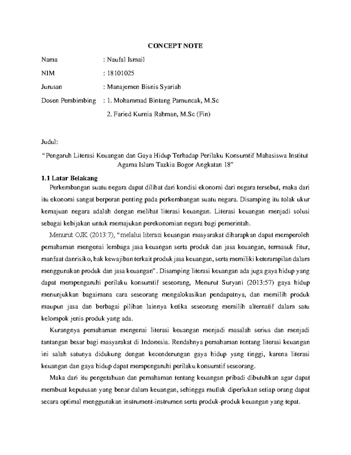Contoh consept note Skripsi Ind - CONCEPT NOTE Nama : Naufal Ismail NIM ...