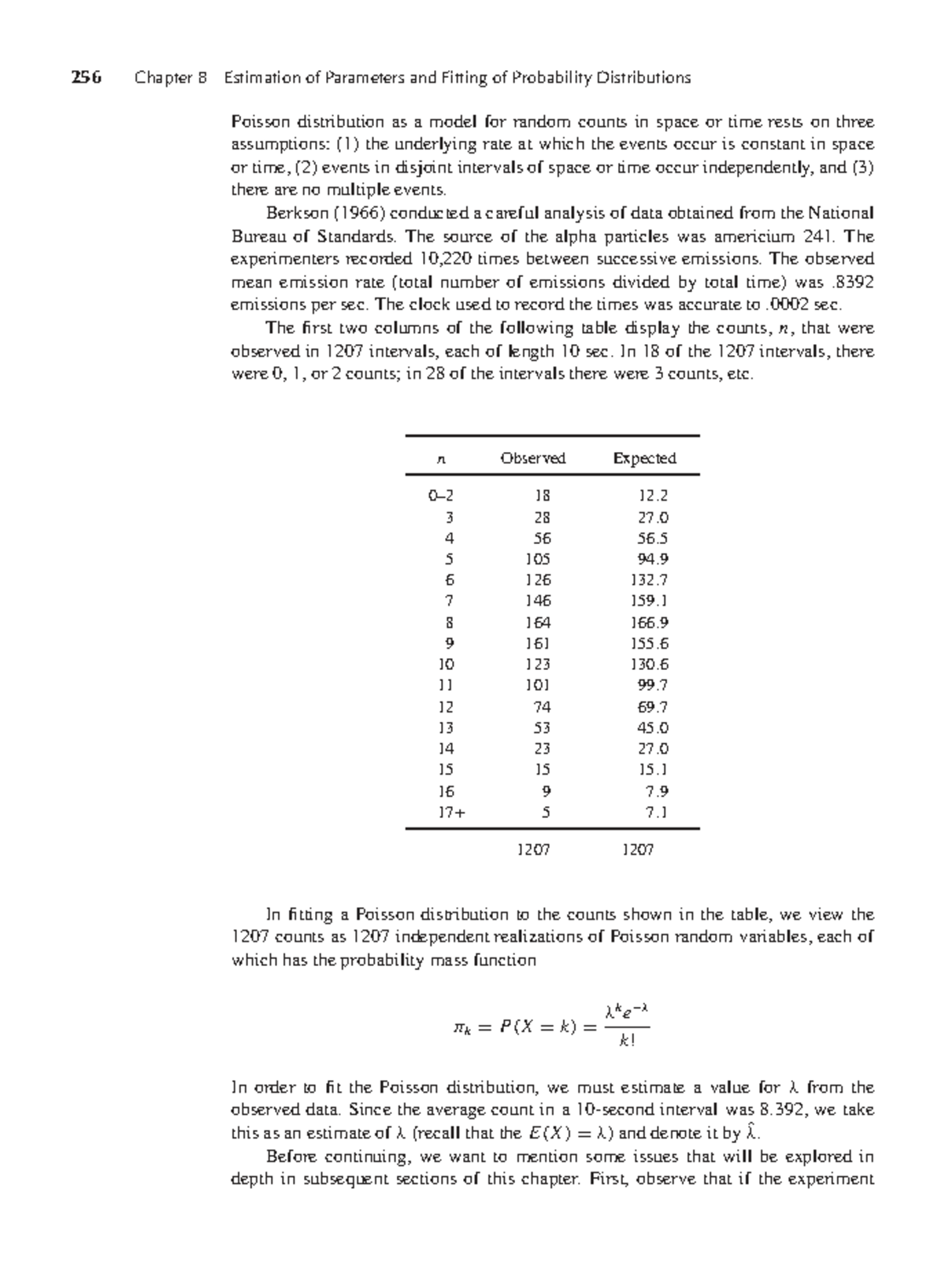256 Chapter 8: Estimation of Parameters & Fitting Poisson Distribution ...