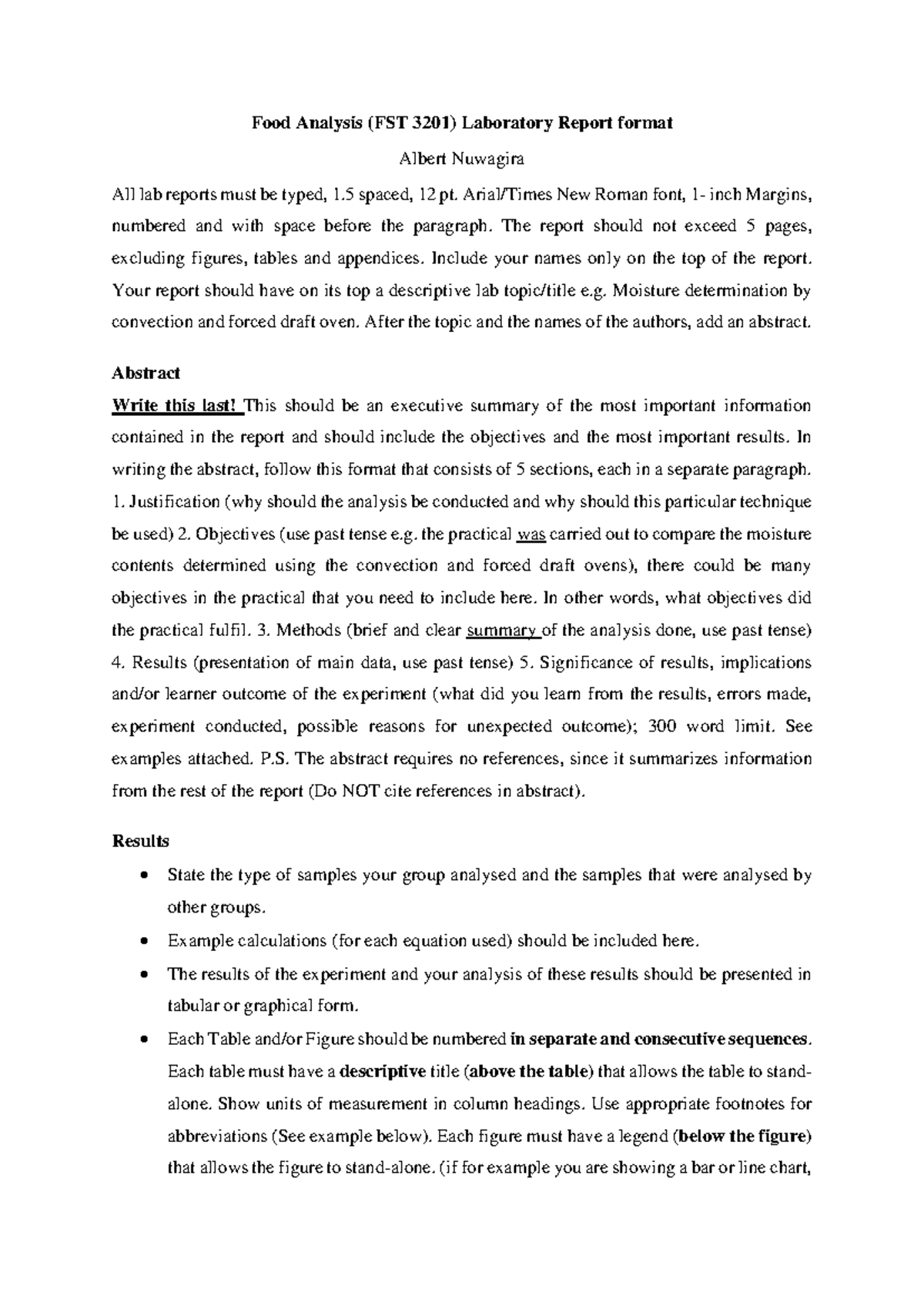 FST 3201 Food Analysis Lab Report Format Guidelines - Studocu