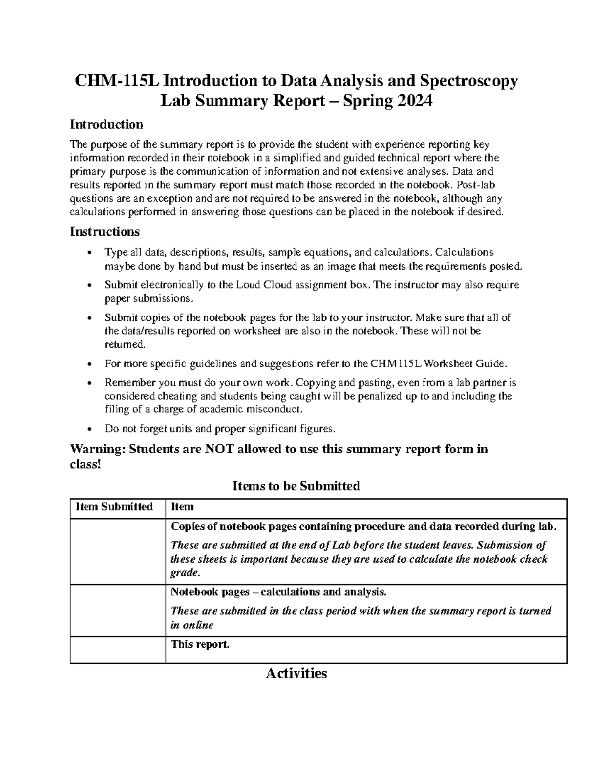CHM-115L-RS-Spring24-Lab Summary Report on Data Acquisition ...