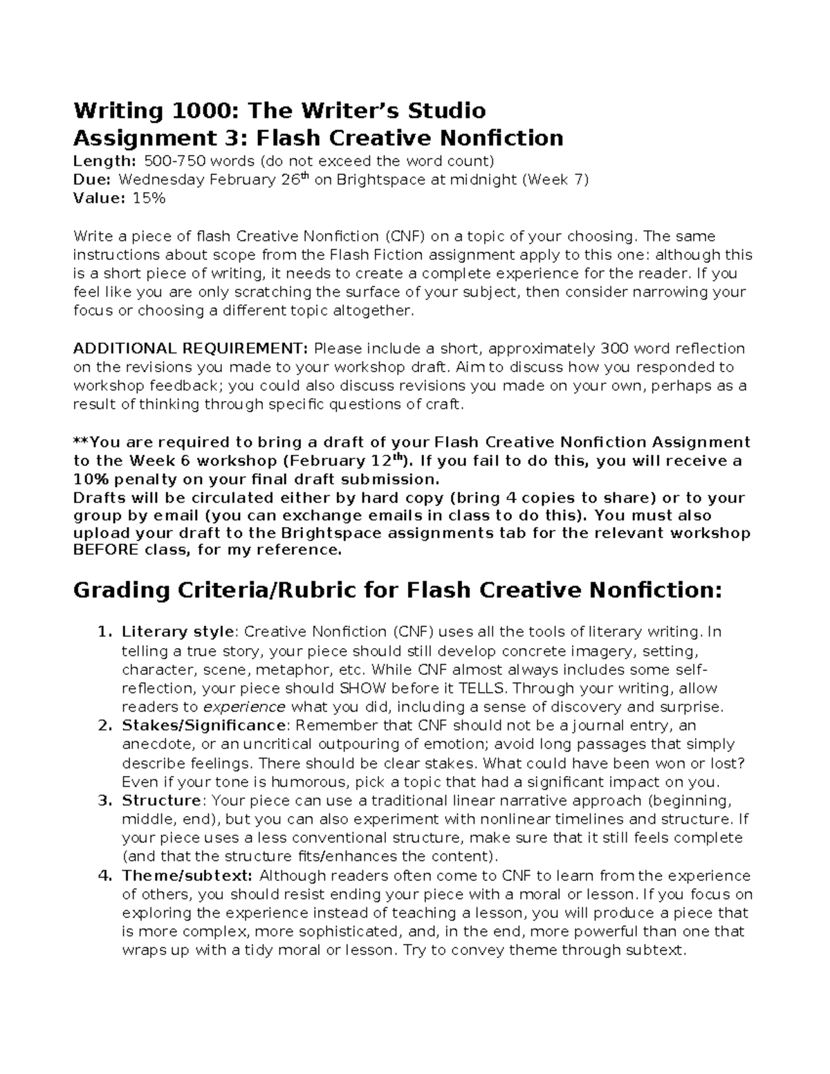 Assignment 3: Flash Creative Nonfiction Guidelines (2025) - Studocu