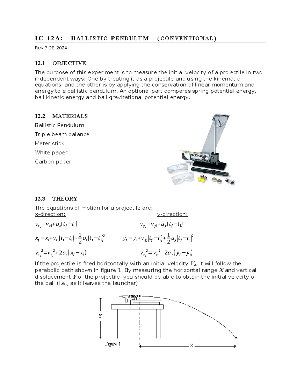 IC-12A Ballistic Pendulum Experiment: Measuring Initial Velocity - Studocu