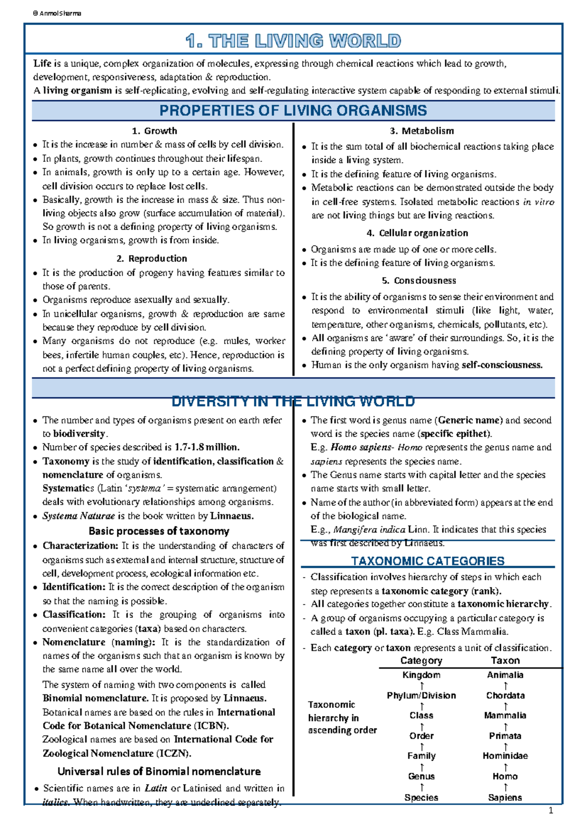 Biology 101: Properties and Taxonomy of Living Organisms - Studocu