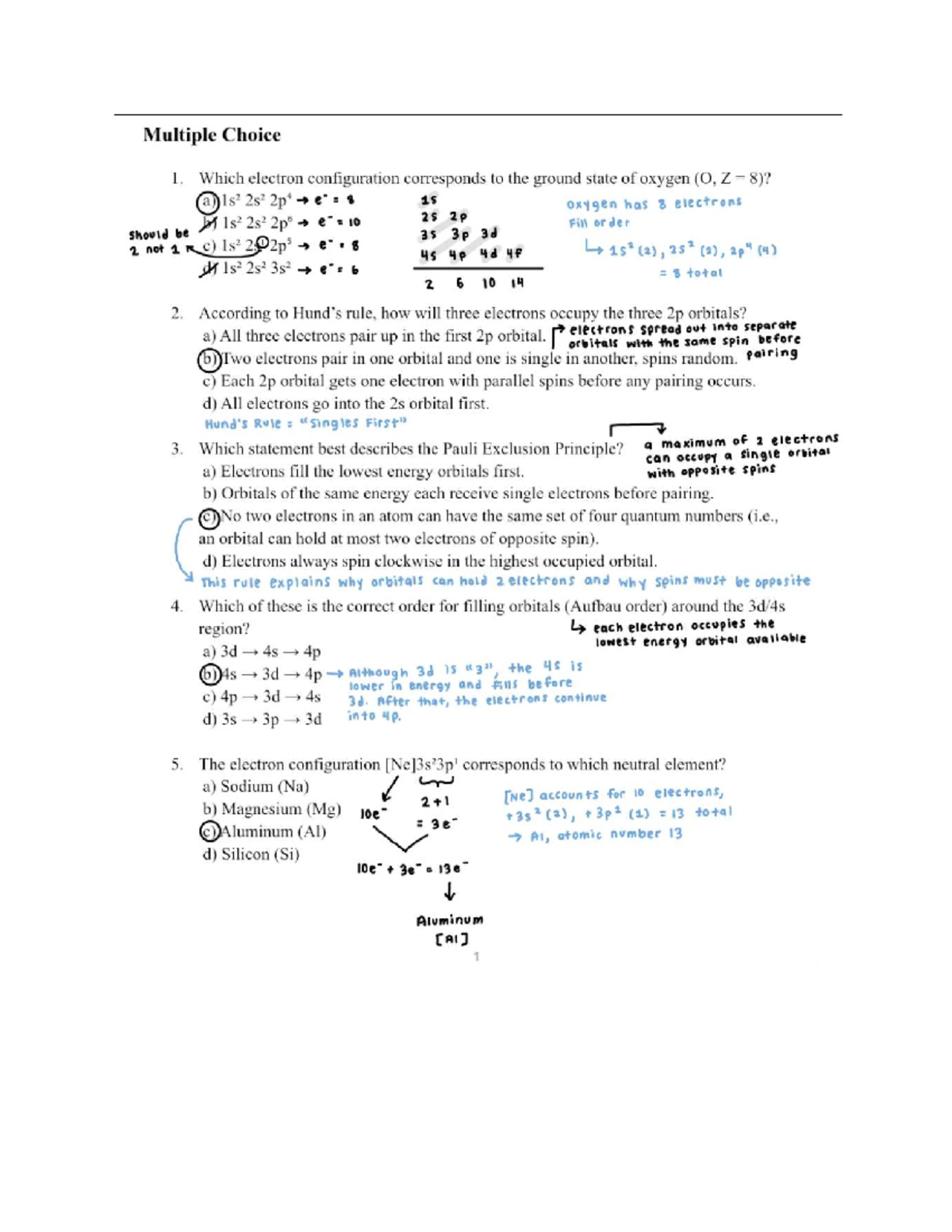 Chem Rec - Multiple Choice Questions on Electron Configurations - Studocu