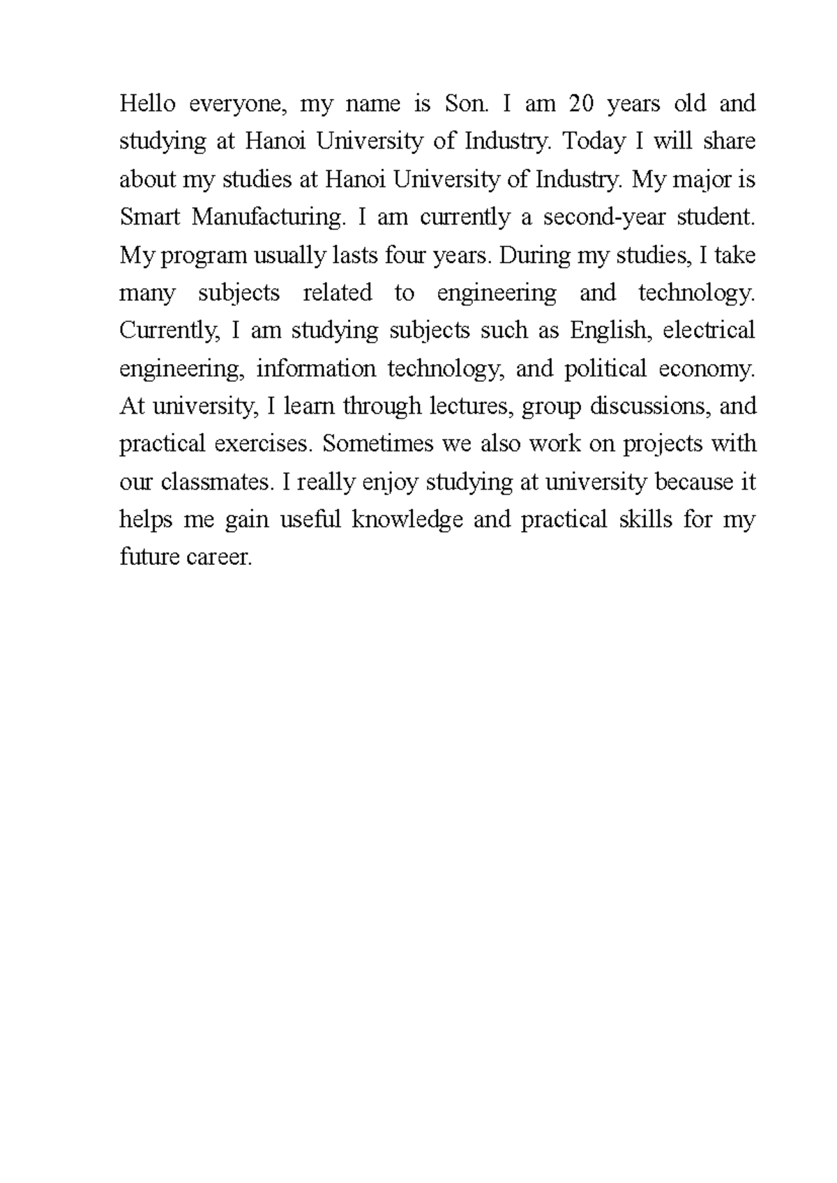 HUI 101: My Journey in Smart Manufacturing Studies - Studocu