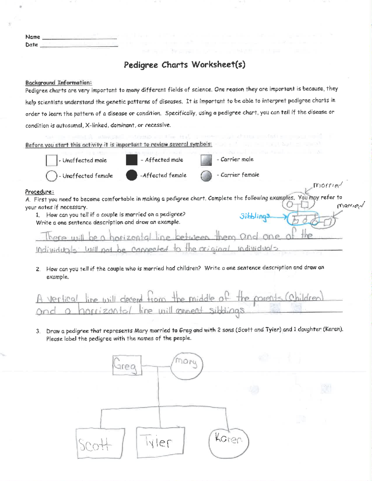 Pedigree Analysis Worksheet Answer Key for Genetics Class - Studocu