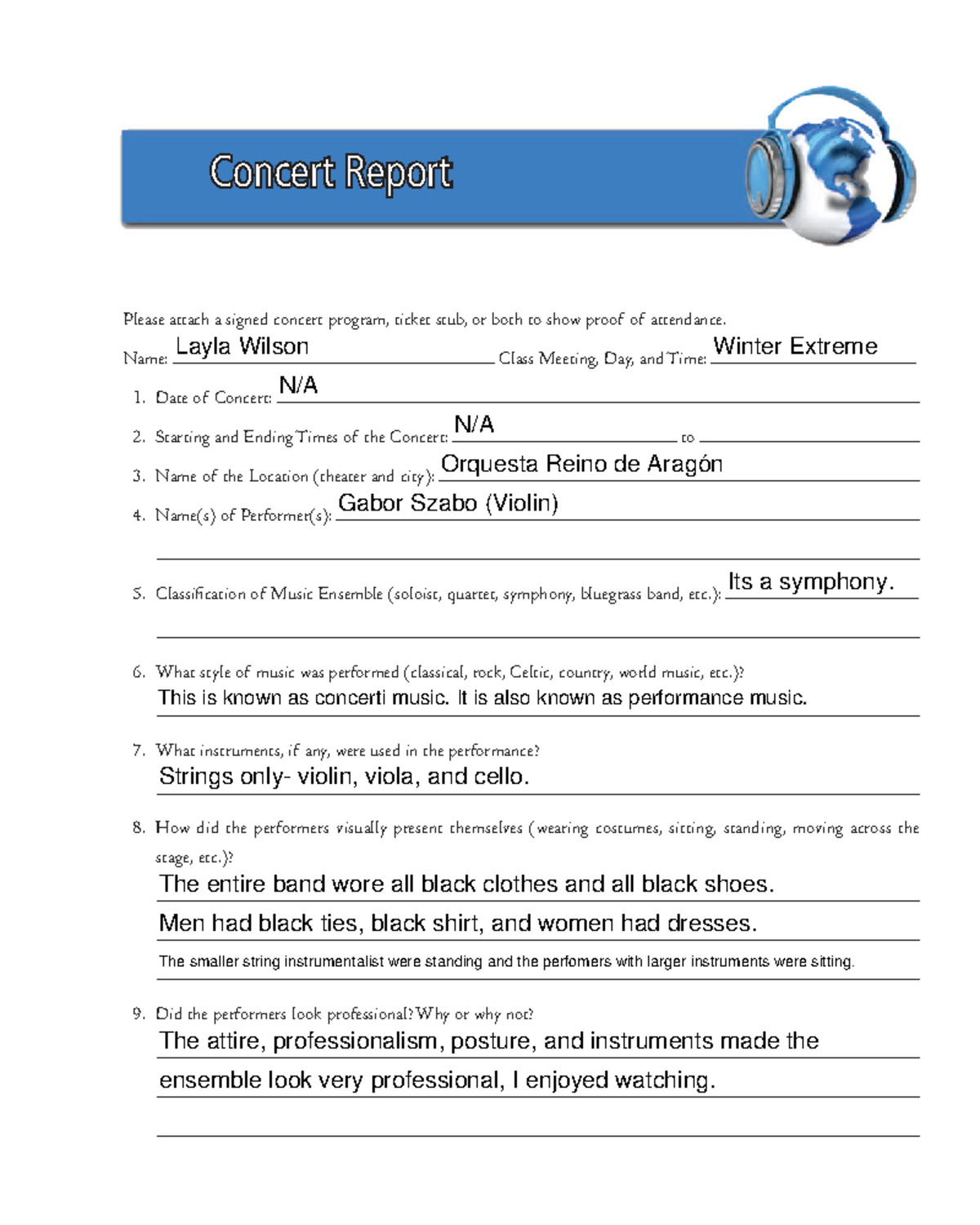 Concert Report Example for Music Course (MUS101) - Winter Session - Studocu