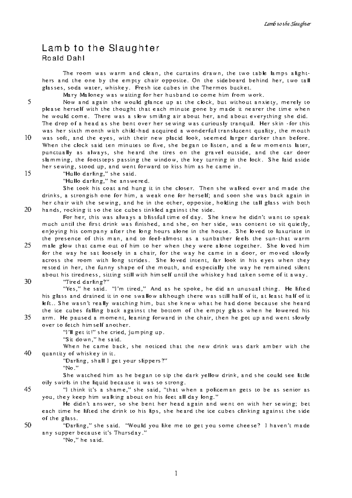 Lamb to the Slaughter (Summary) - Roald Dahl Analysis - Studocu