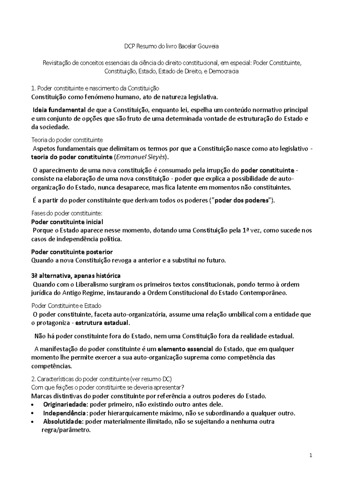 DCP - Resumo dos Conceitos Fundamentais do Poder Constituinte em ...
