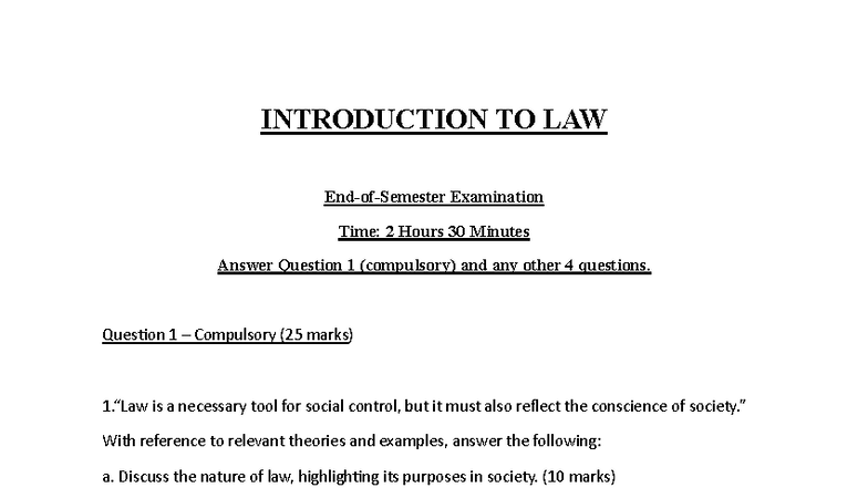 INTRODUCTION TO LAW - Exam Questions & Analysis - Studocu