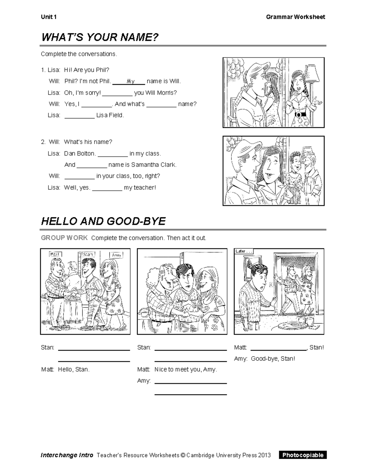 Interchange 4th Ed Intro Level Unit 1 Grammar Worksheet - Studocu