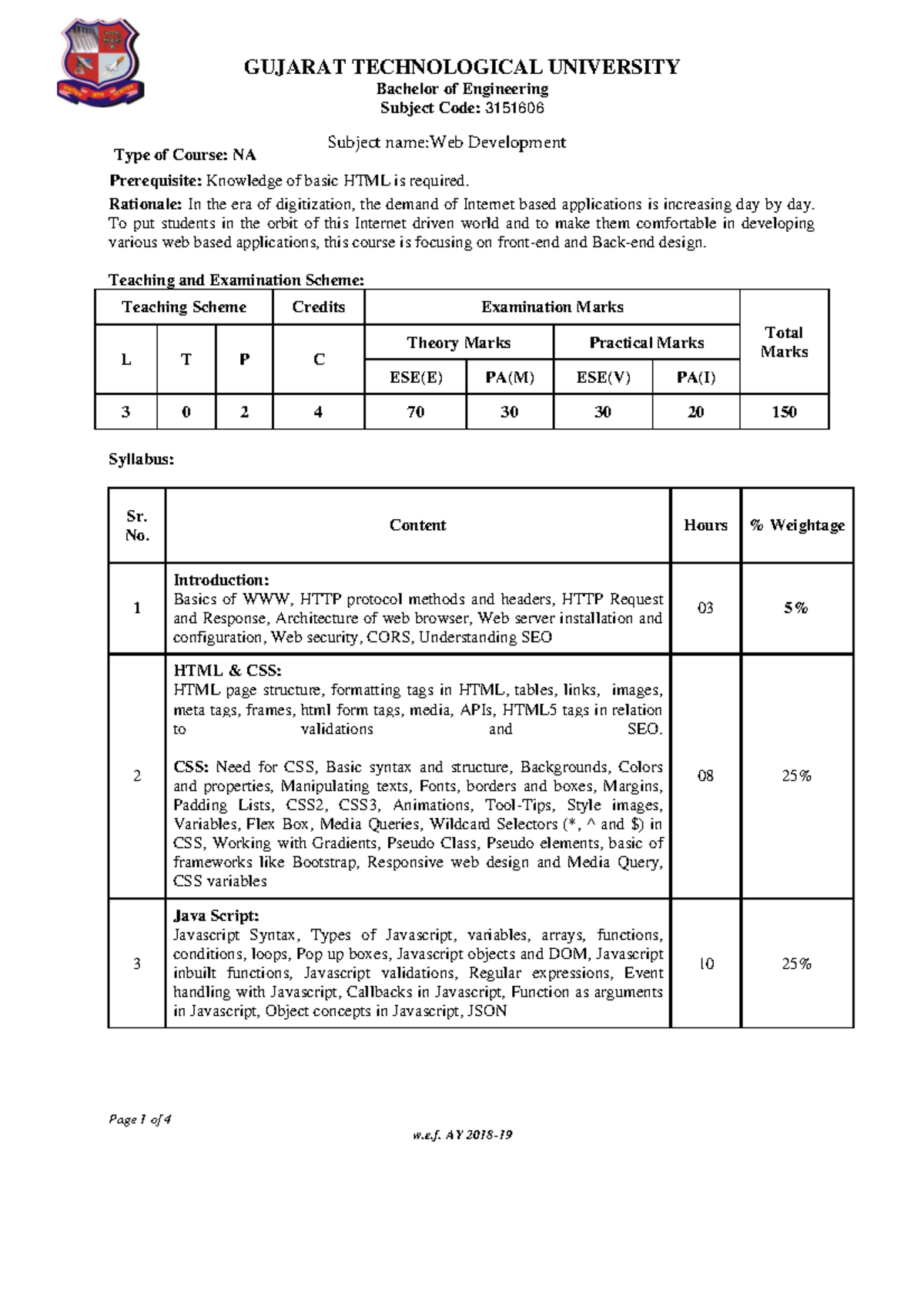 Web Development Course WD(3151606): Full Syllabus & Exam Details - Studocu