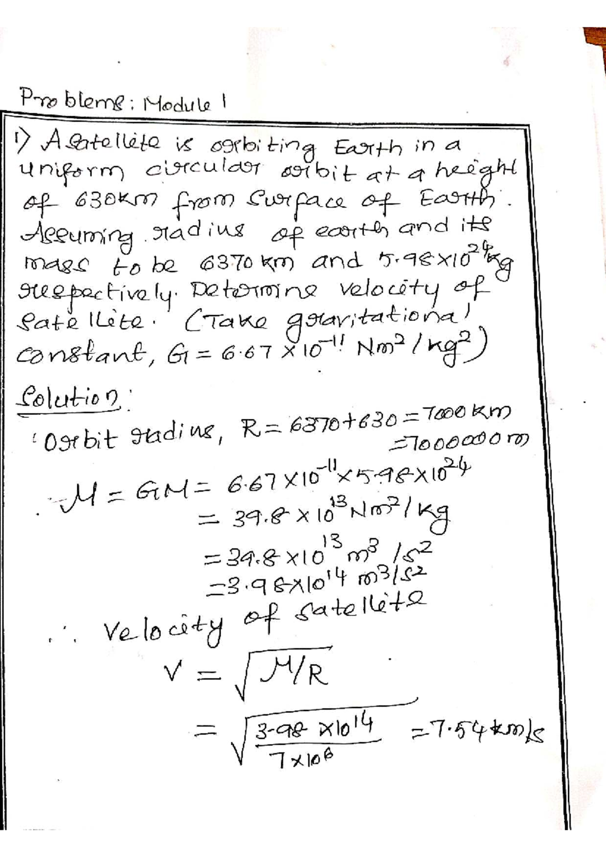 BEC515D - Module 1 Satellite Orbit Problems and Solutions - Studocu