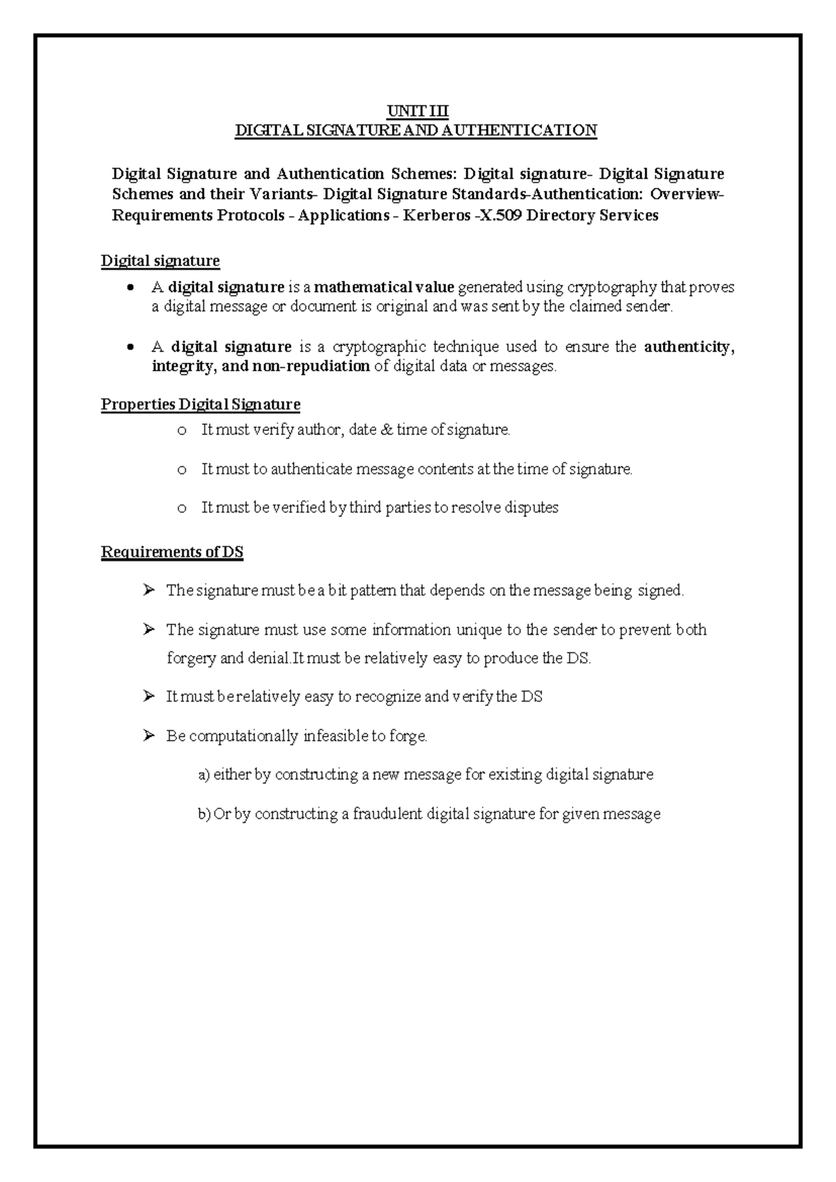UNIT 3: Digital Signature & Authentication Overview - Studocu