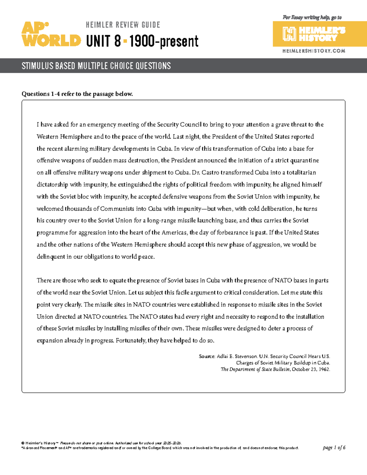 AP World History Review Guide: Unit 8 MCQs and Analysis - Studocu