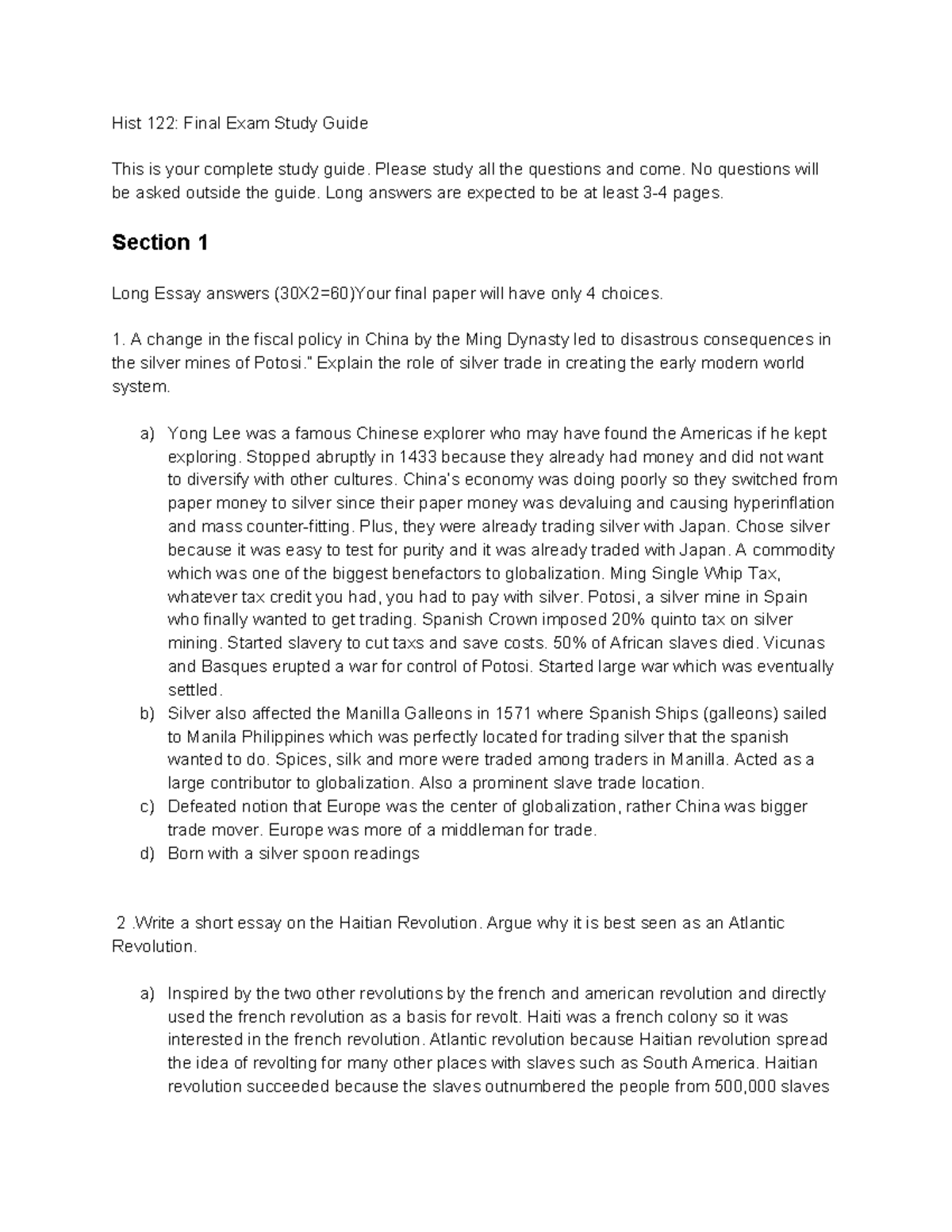 History 122 - Final Exam Study Guide: Key Concepts & Questions for ...