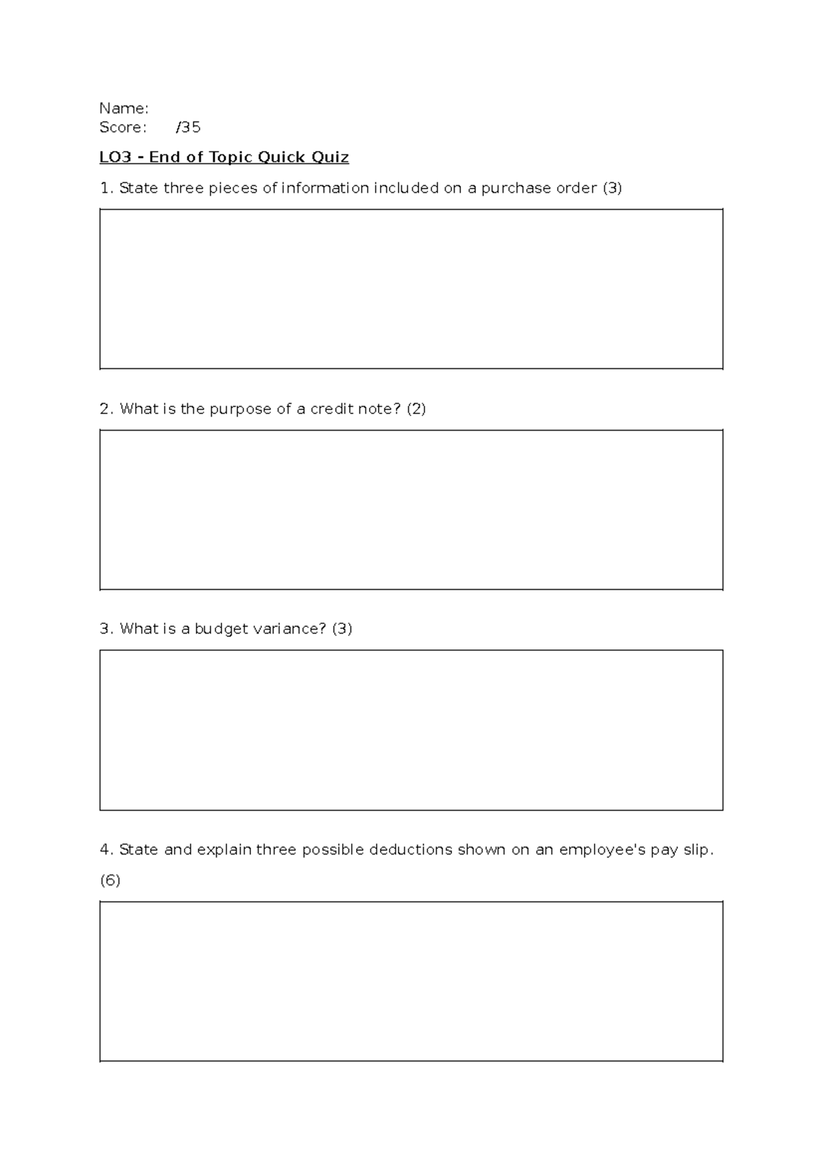 LO3 End of Topic Quick Quiz: Key Questions & Answers - Studocu
