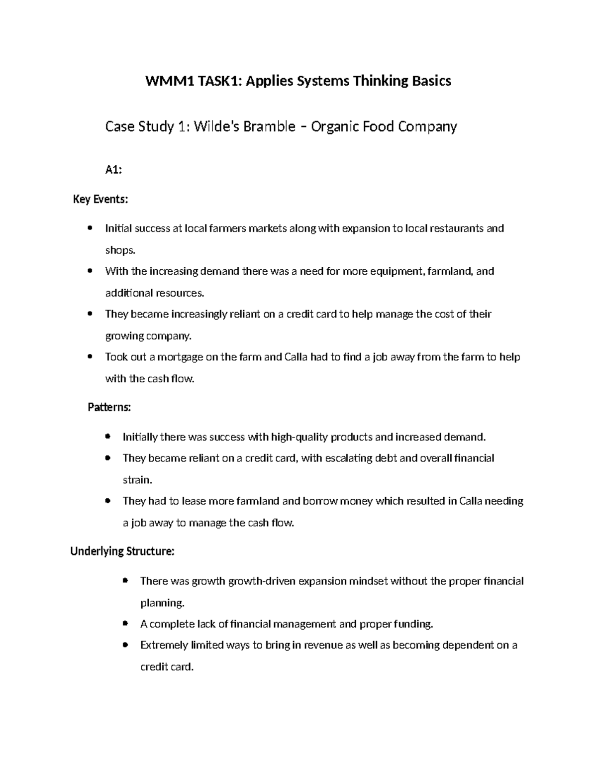 WMM1 TASK1 - Case Study on Wilde's Bramble's Financial Challenges - Studocu