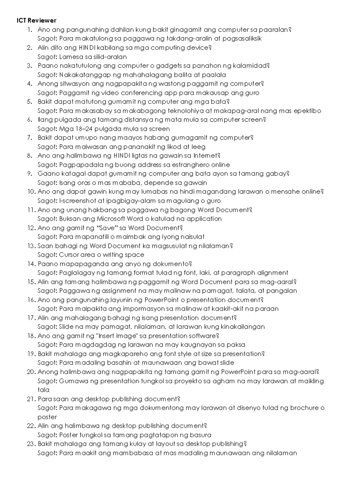 Reviewer IN Q1 EPP 4: Paggamit ng Computer at Software sa Edukasyon ...