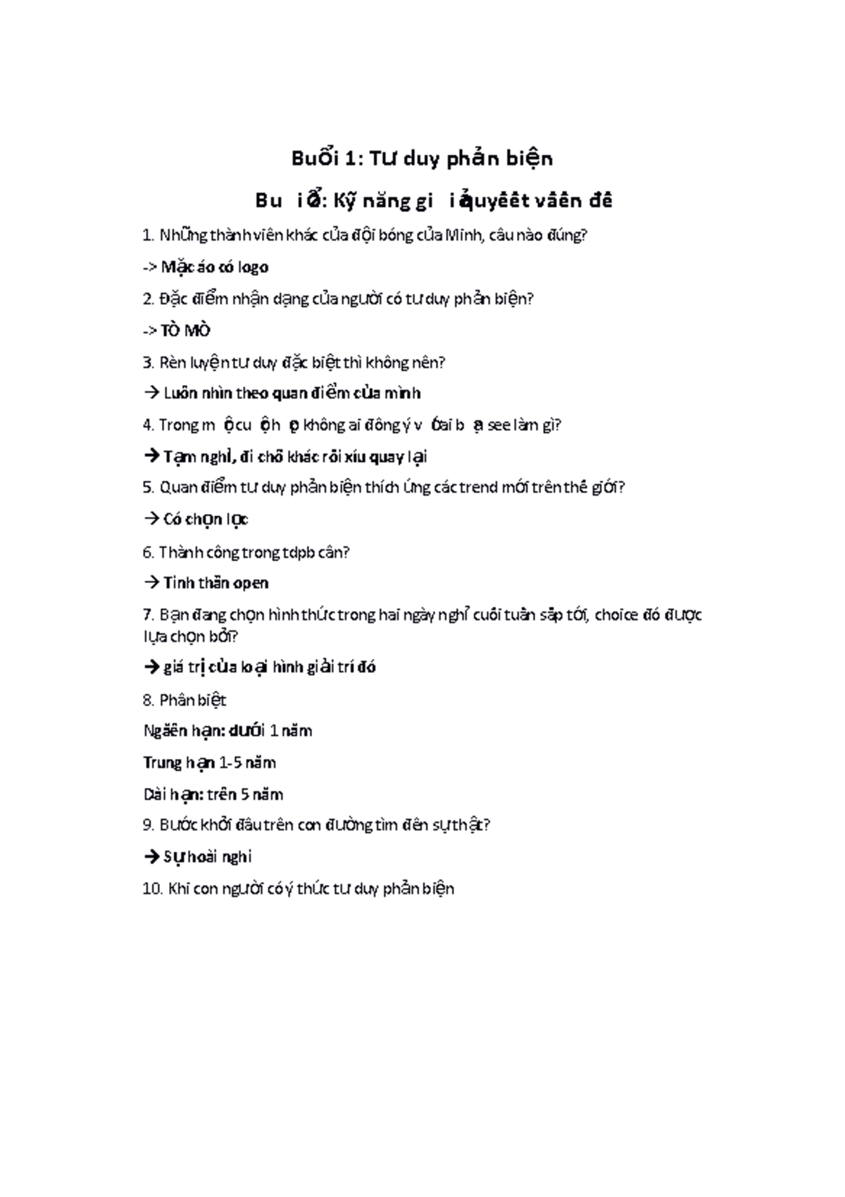 Đề cương ôn thi KTHP kĩ năng mềm - Bu ổi 1: T ư duy ph ản bi ện Bu i ổ2: K yỹ năng gi i quyả ếết ...