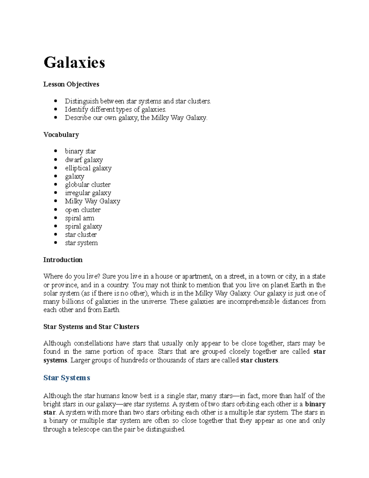 Lesson on Galaxies: Understanding Types and Structures in ASTR 101 ...