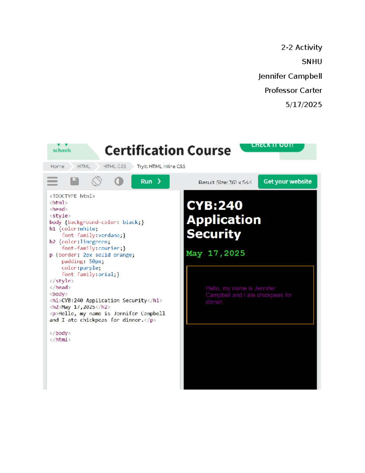 CYB 240 Module 2 Activity: HTML & CSS Application Overview - Studocu