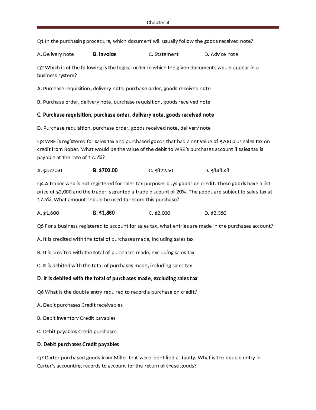 Chapter 4 Questions & Answers - Purchasing Procedures (PRACTICAL WORK) - Studocu
