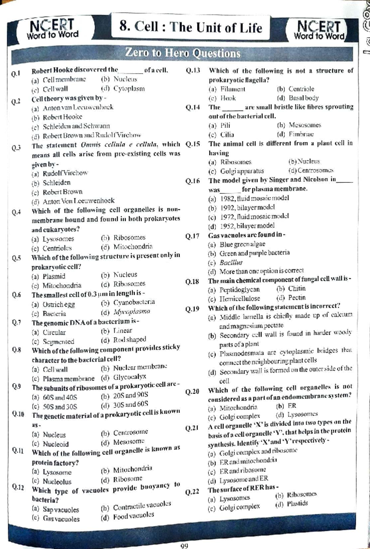 NCERT Cell: The Unit of Life - MCQ Questions and Answers - Studocu