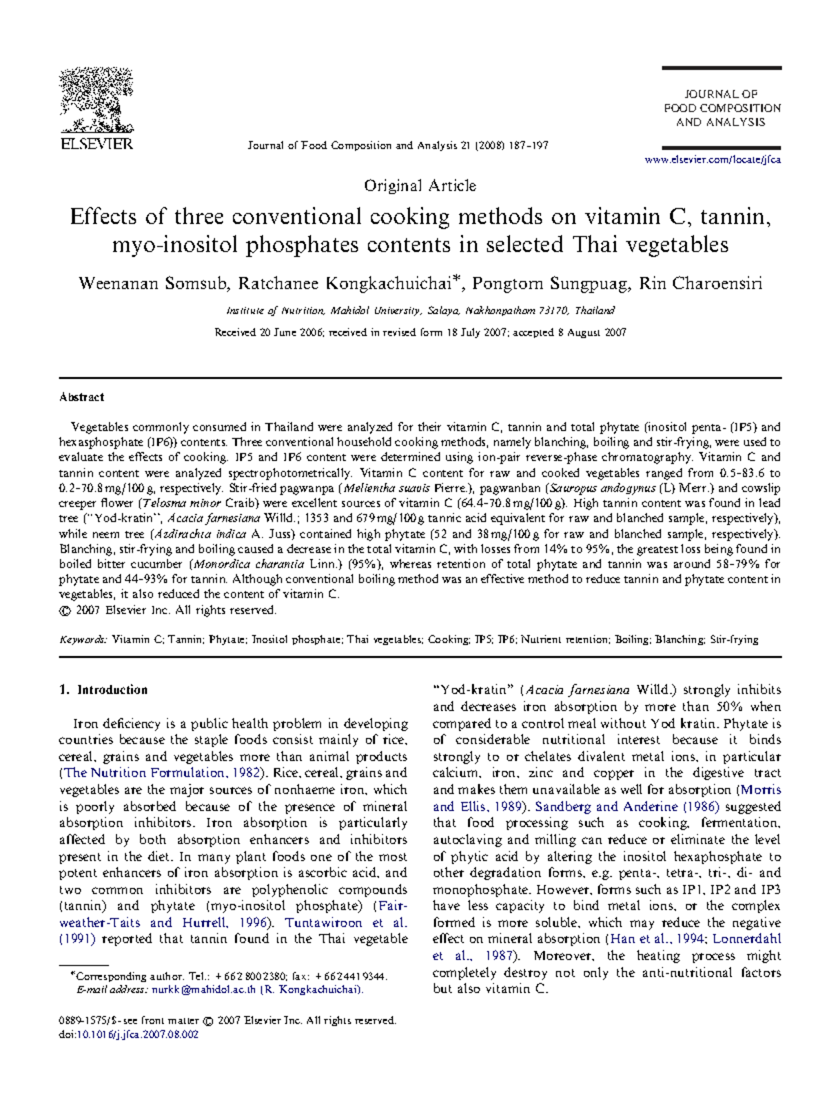 CHEM LAB Article - for lab report writing - JOURNAL OF FOOD COMPOSITION ...