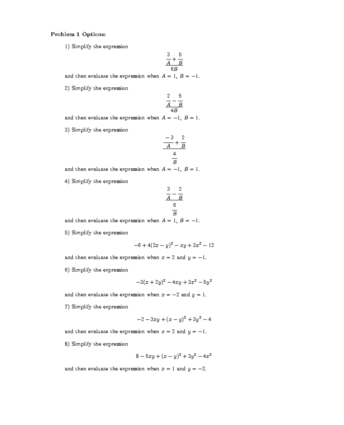 Math Simplification & Evaluation Problems for MATH101 - Studocu