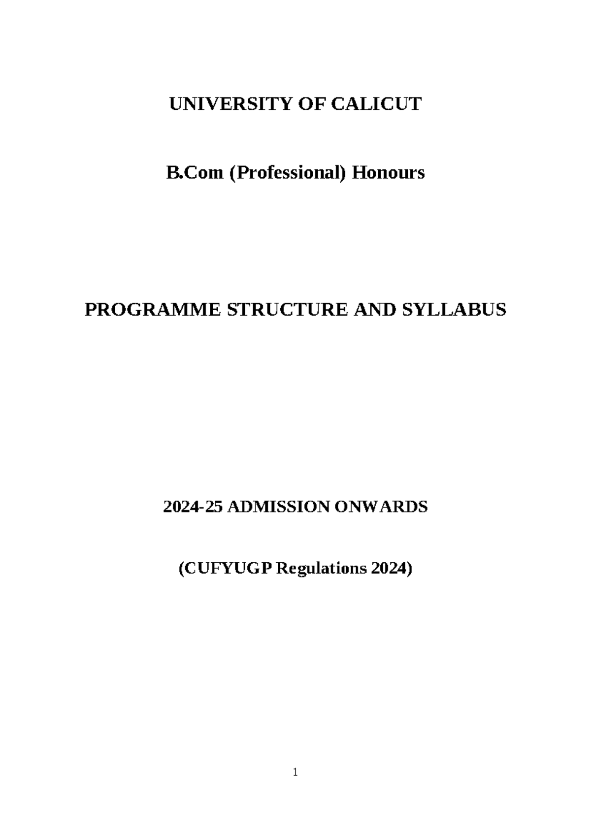 BCom Professional Honours - Programme Structure & Syllabus (2024-25 ...