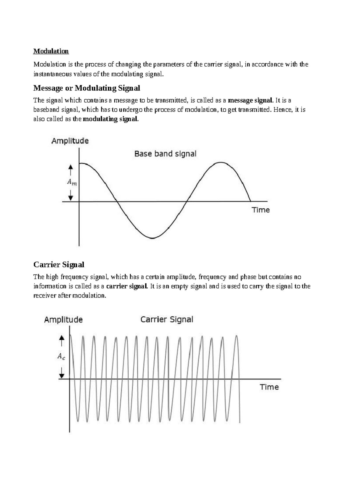 Amplitude Modulation Concepts - 4th Sem Study Notes - Studocu