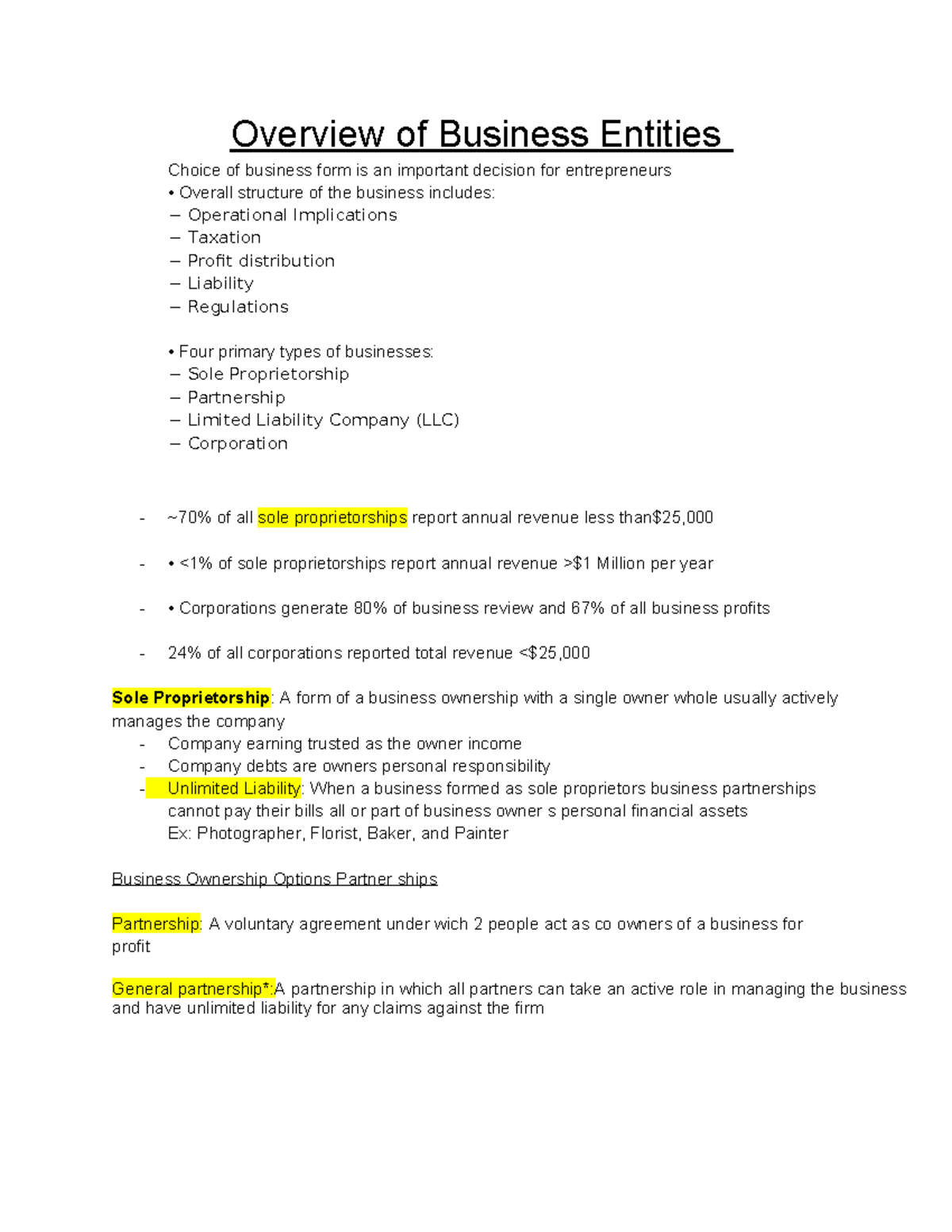 Business Ownership Structures: LLCs, Corporations, & Partnerships - Studocu