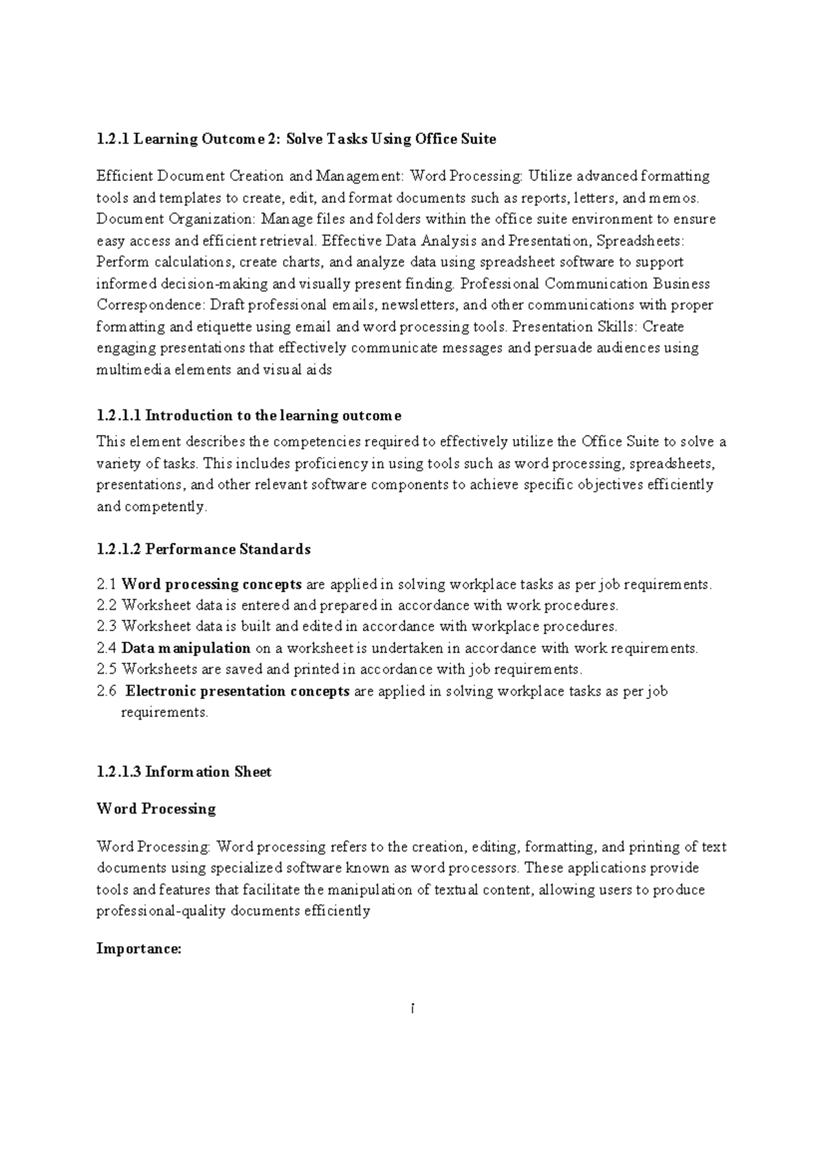 1.2.1 Learning Outcome 2: Mastering Office Suite for Effective Document ...