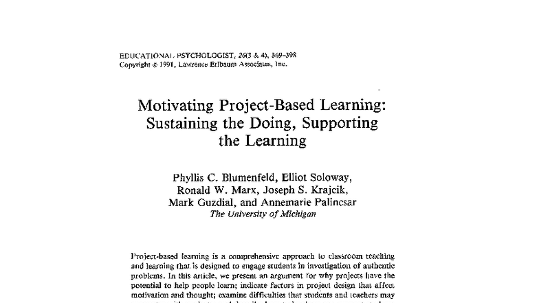 EDUC 101: Motivating Project-Based Learning Strategies - Studocu
